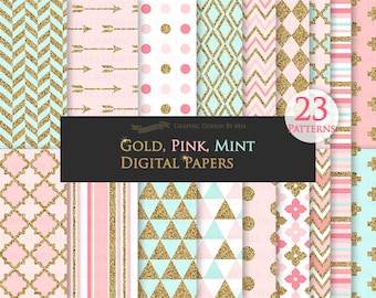 Blush Mint Digital Paper Pack Seamless Patterns Printable Planner ...