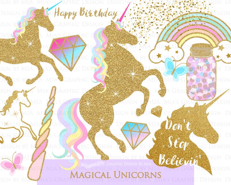 Magical Unicorns Gold Glitter Unicorns Einhorn Unicorn Etsy