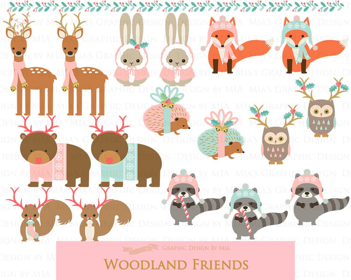 Woodland Friends Happy Holidays Christmas Winter Woodland | Etsy