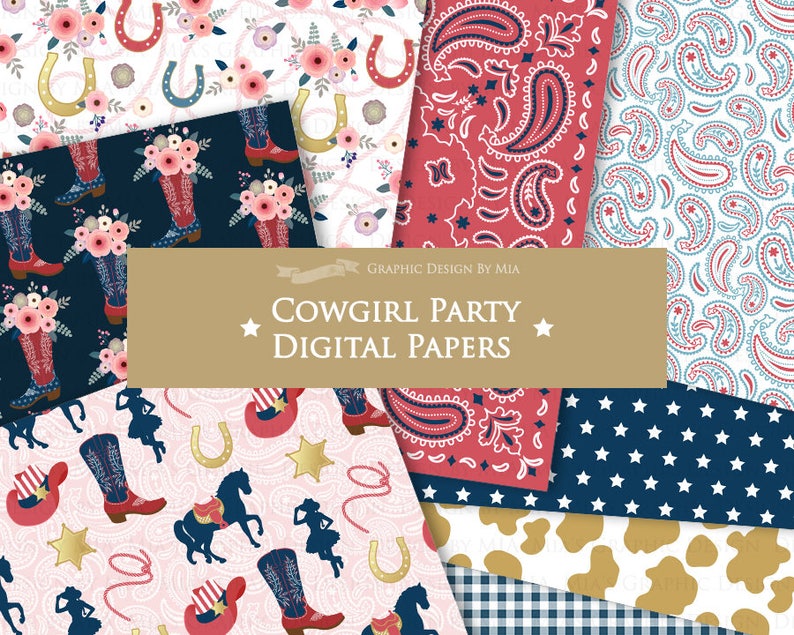 Cowgirl Clipart, Cowgirl Digital Paper, Cowgirl Party, Cowgirl Boots ...