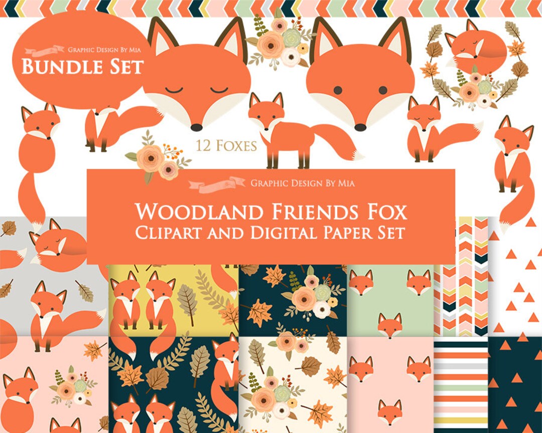 Fox Clipart, Red Fox, Woodland Friends, Fox Digital, Fox, Autumn, Fall ...