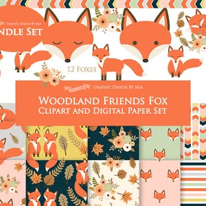 Fox Clipart, Red Fox, Woodland Friends, Fox Digital, Fox, Autumn, Fall ...
