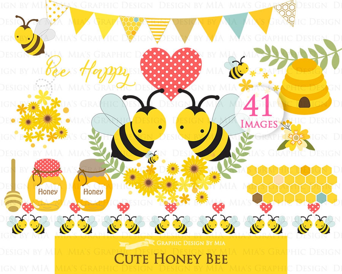 Cute Bee, Bee, Honey Bee, Beehive Clip Art - Instant Download - CA035 ...