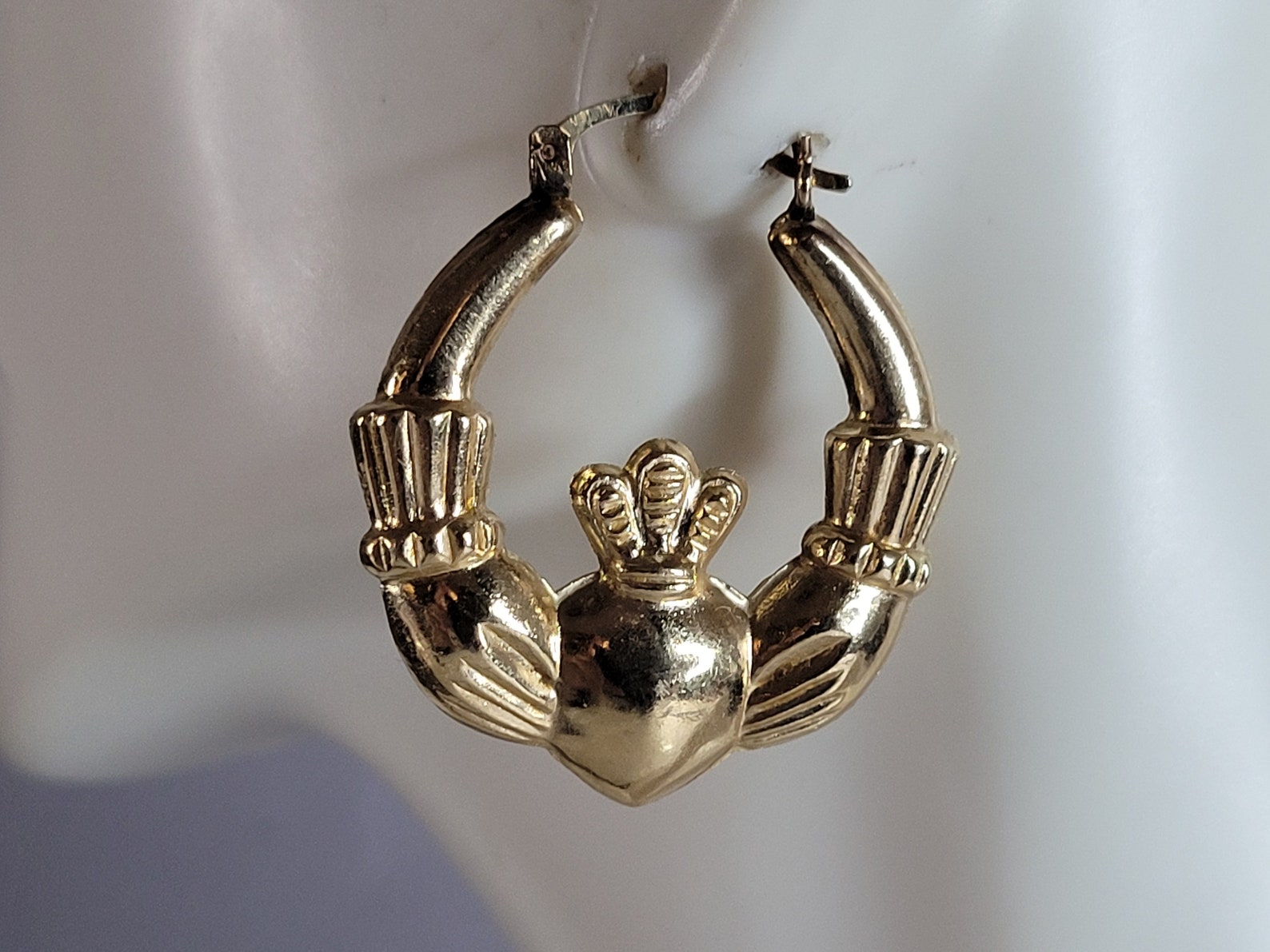 Womens Vintage Estate 10K Yellow Gold Irish Claddagh Hoop Earrings, 5 ...