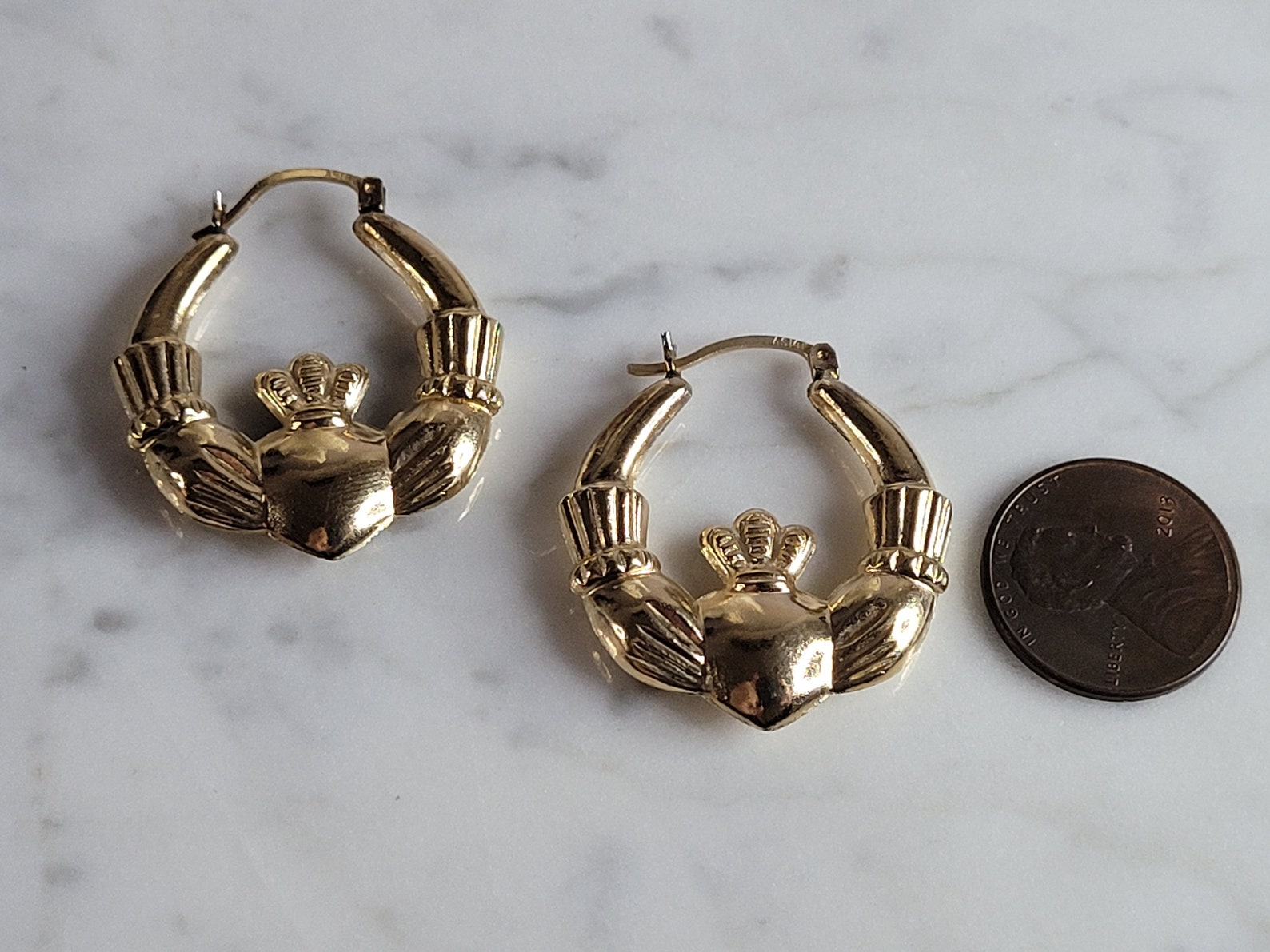 Womens Vintage Estate 10K Yellow Gold Irish Claddagh Hoop Earrings, 5 ...