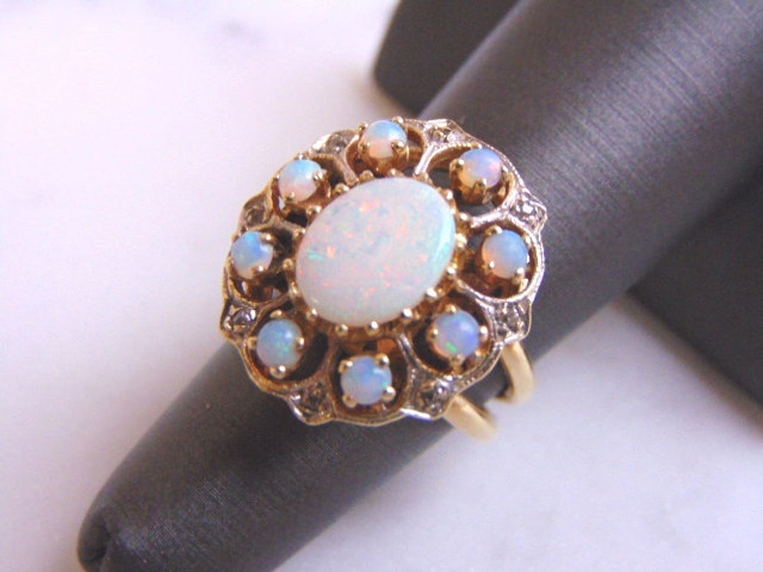 Women's Vintage Estate 14k Gold Opal & Diamond Ring 10.0g E2920 - Etsy