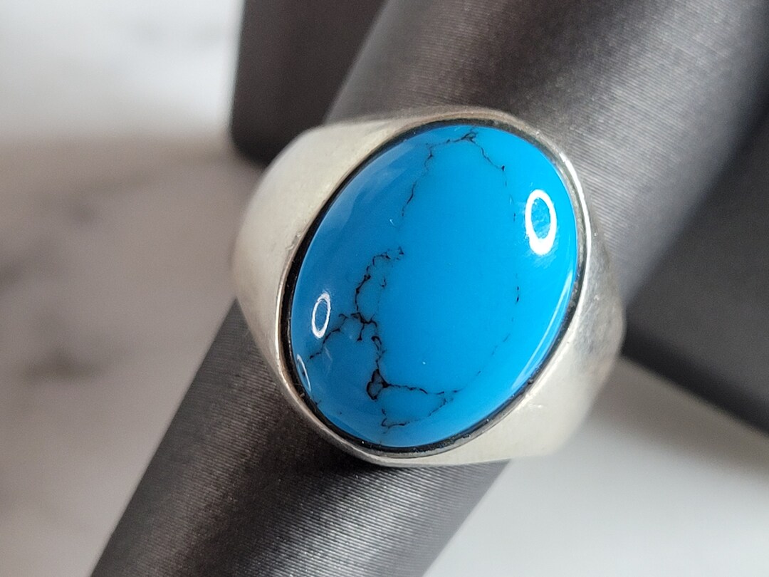 Mens Vintage Estate Sterling Silver Turquoise Modernist Ring 14.5g ...