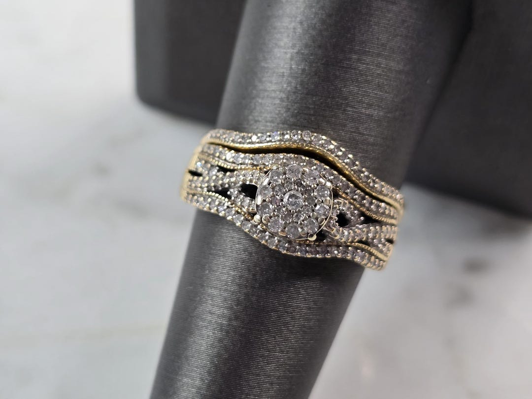 Womens Vintage Estate 10K Yellow Gold Diamond Wedding Ring Set 4.0g ...