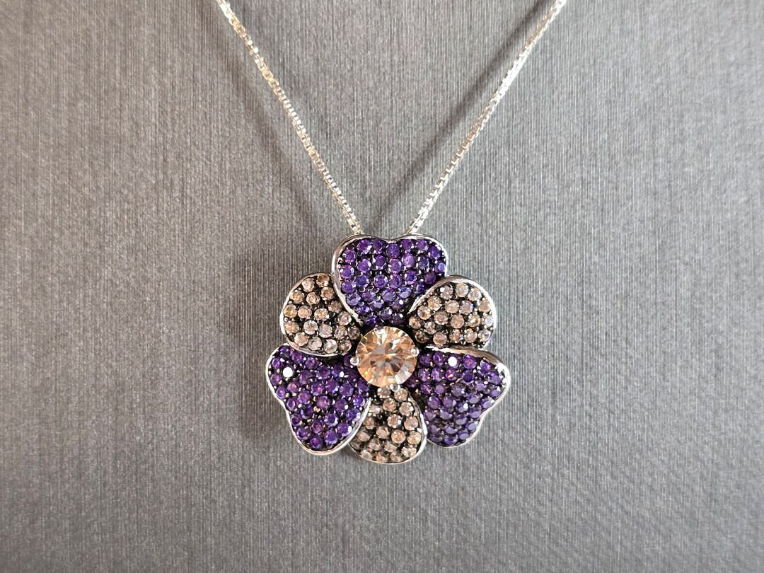 Womens Estate Sterling Silver Flower Pendant Necklace 9.5g E6188 - Etsy