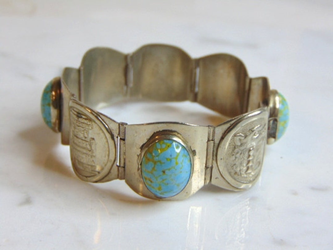 Pulsera azteca maya turquesa de plata esterlina vintage para mujer 34 ...