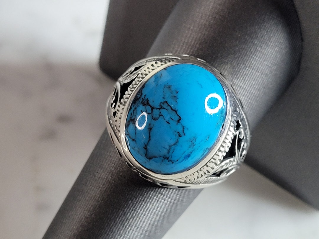 Mens Vintage Estate Sterling Silver Turquoise Modernist Ring 6.8g E2790 ...