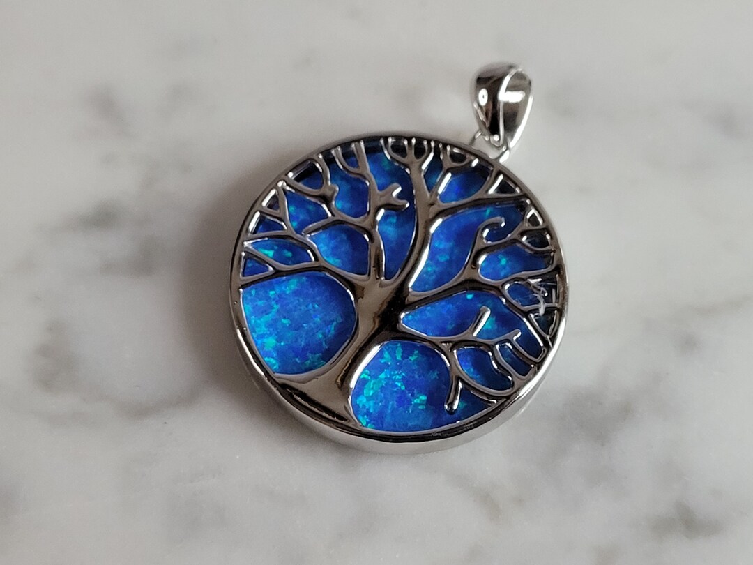 Womens Sterling Silver Blue Opal Tree of Life Pendant 6.2g E6001 - Etsy