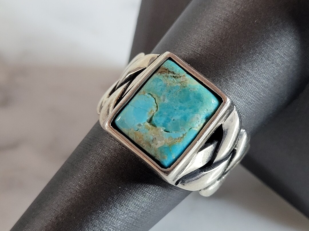 Mens Vintage Estate Sterling Silver Turquoise Modernist Ring - Etsy