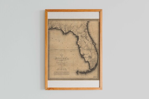 Map of Florida 1823 Florida Map Minimal Wall Art Florida - Etsy