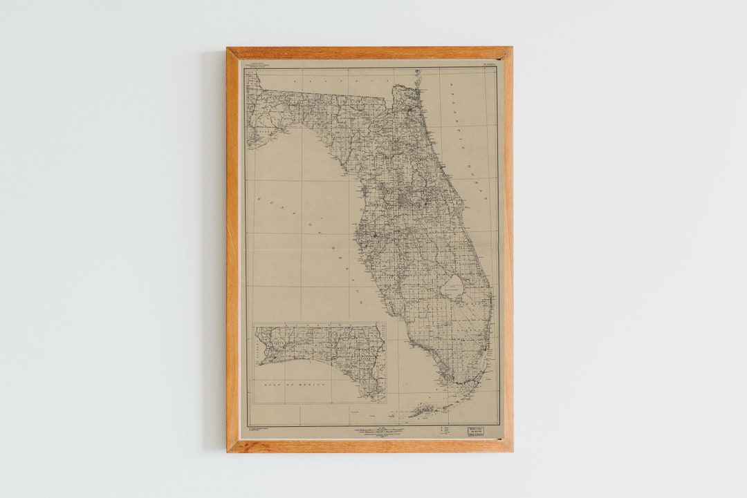 Old Map of Florida-1940 | Vintage Map Print | Florida Pictorial Map ...