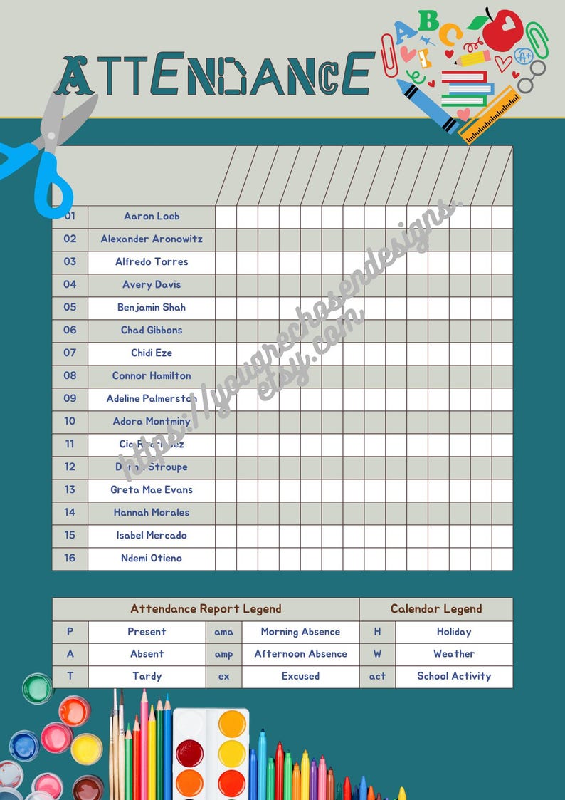 Attendance Sheet Printable, Superteacher Worksheet, Bright Fun Theme ...