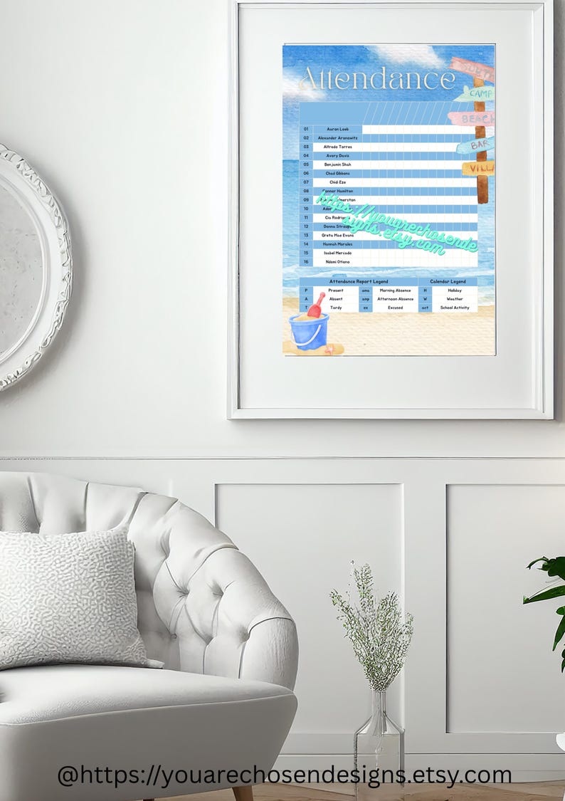 Editable Attendance Sheet Printable: Ocean Beach Theme Canva Template ...