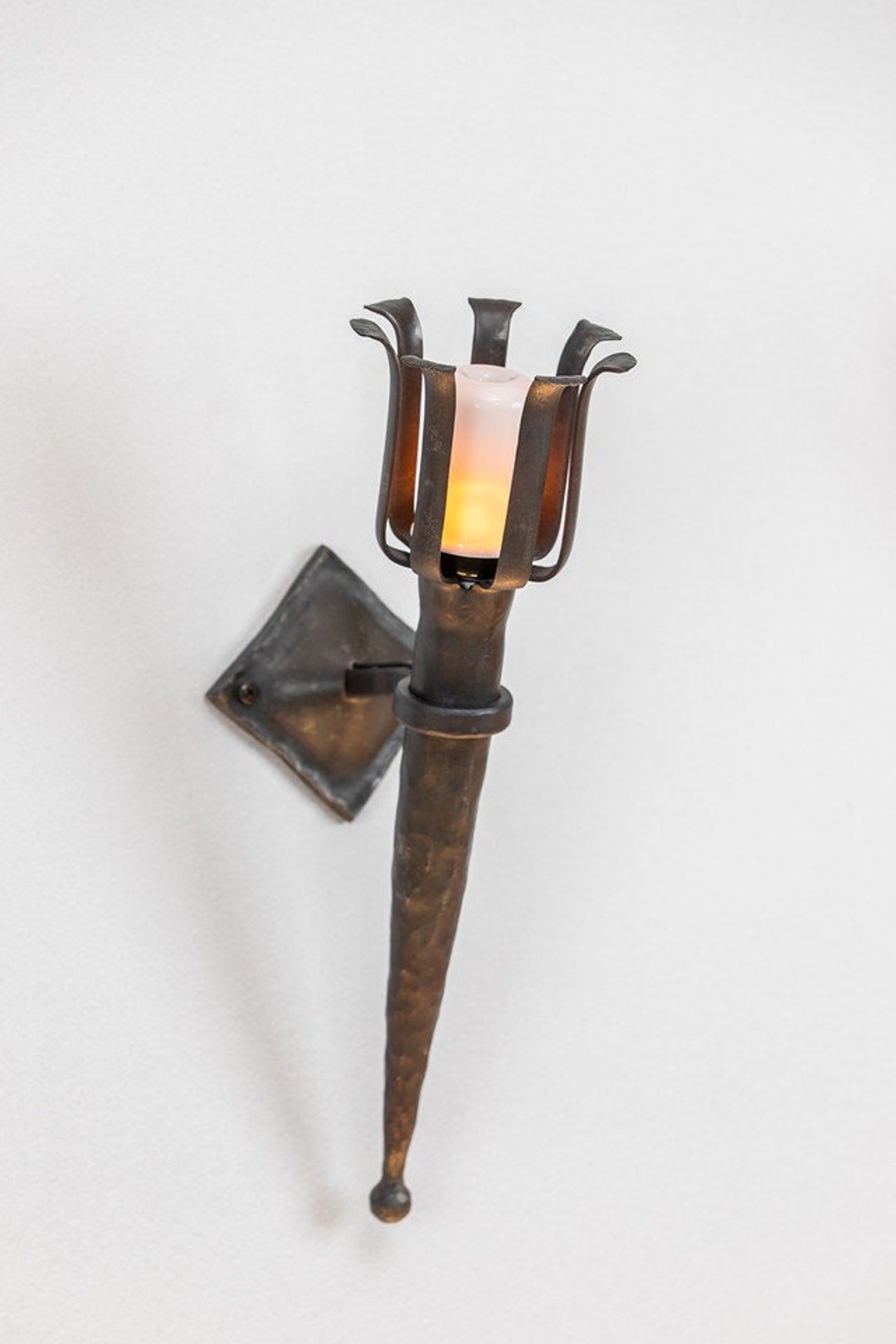 Rustic Hand‑forged Steel Torch Wall Lantern With E27 Socket - Etsy