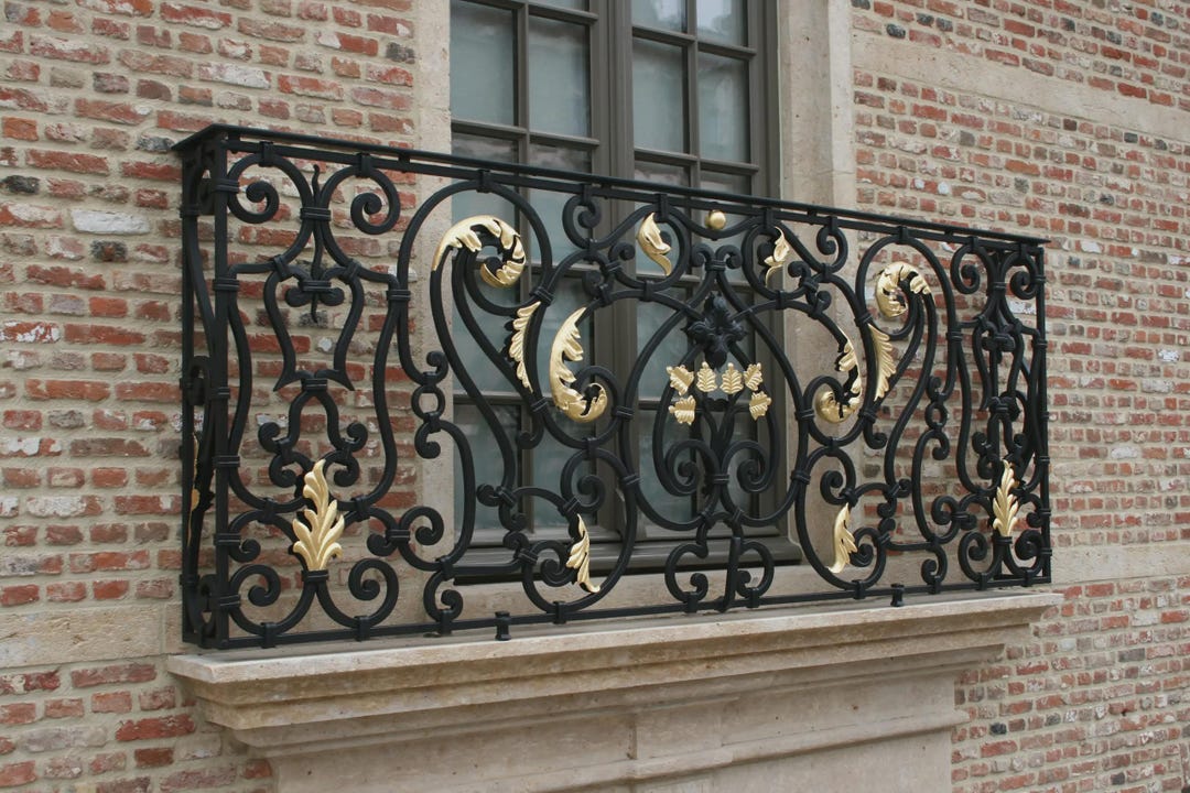 Hand Forged Iron Railing With Gold Leaf Details – Custom Balcony ...