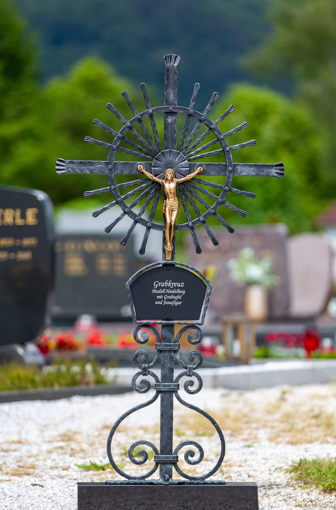 Forged Tombstone Cross/grave Cross/cemetery Cross With Jesus and Plate ...