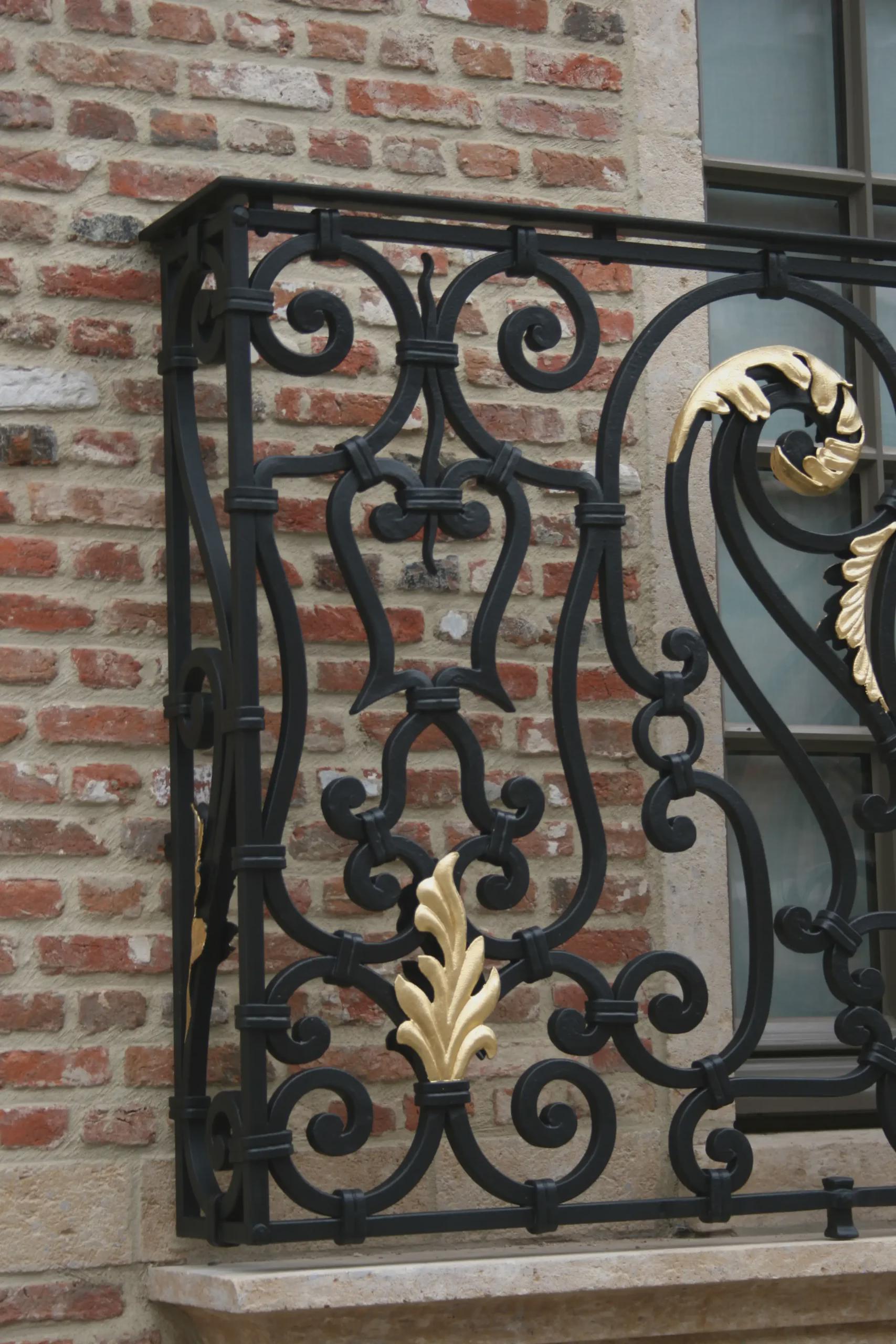 Hand Forged Iron Railing With Gold Leaf Details – Custom Balcony ...