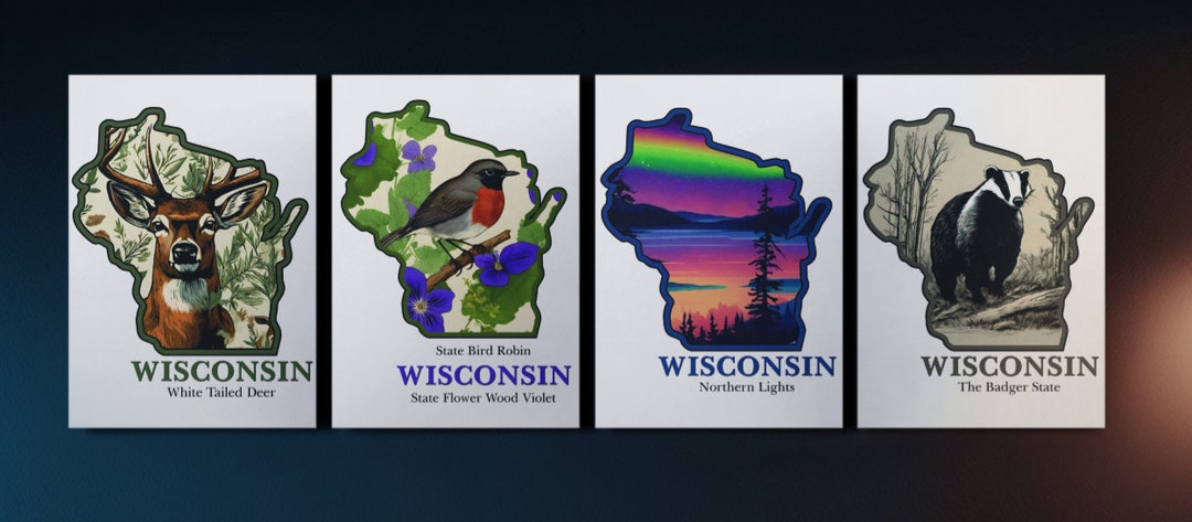 Badger State Nature Digital Wall Art Set, Wisconsin State Bird Digital ...