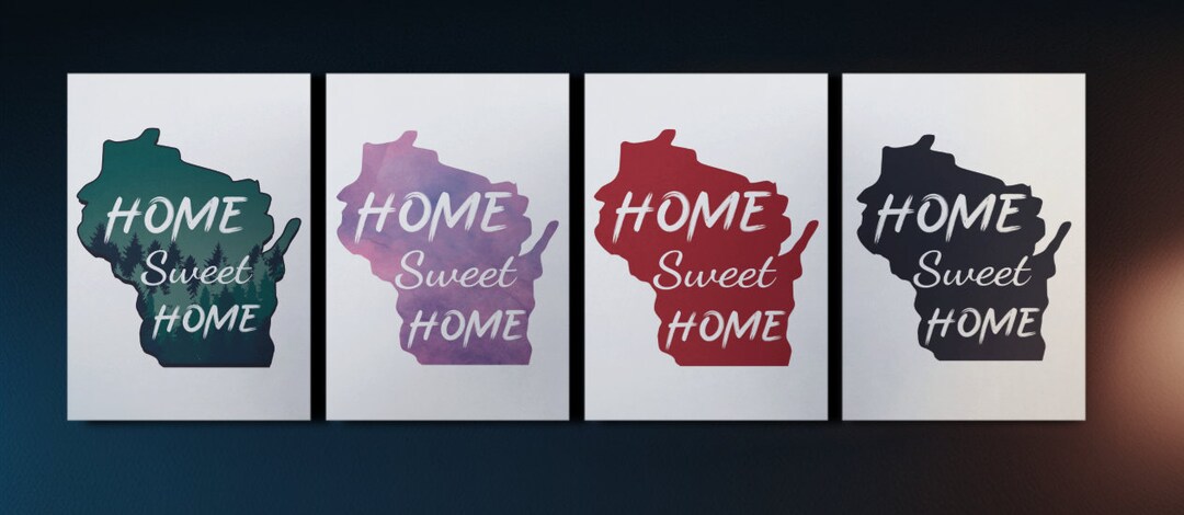 Wisconsin State Inspired Digital Wall Art Set, Home Sweet Home Digital ...