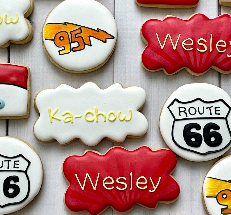 2 Dozen Cars Theme Cookies, Lightening Mcqueen Cookies, Route 66 Theme ...