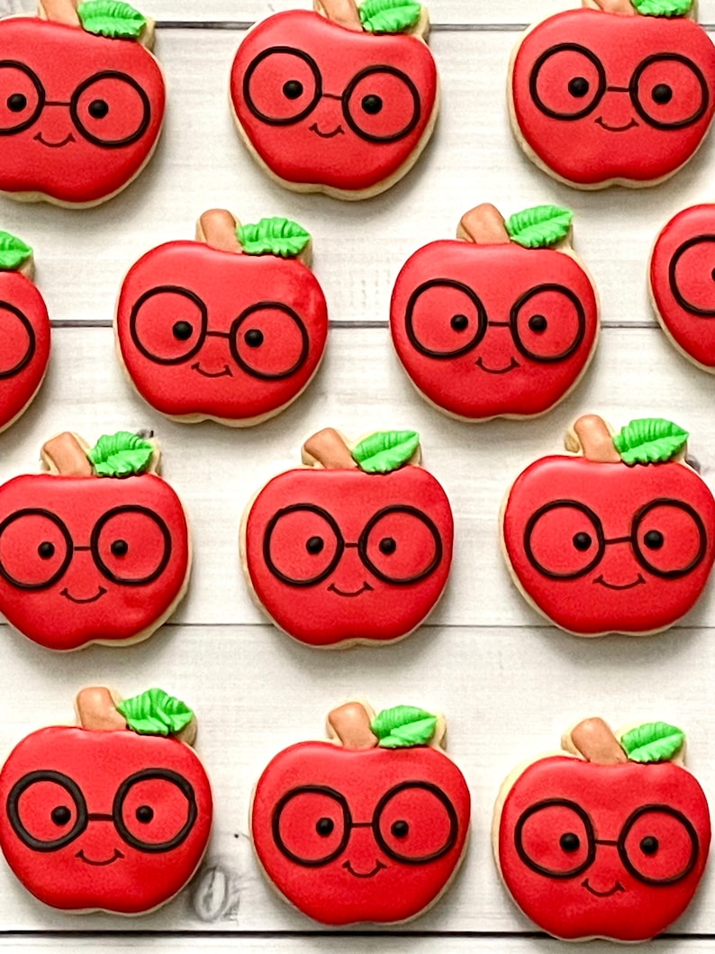 Apples for Teacher; Nerdy Apple Cookies; Back to School Cookies - Etsy