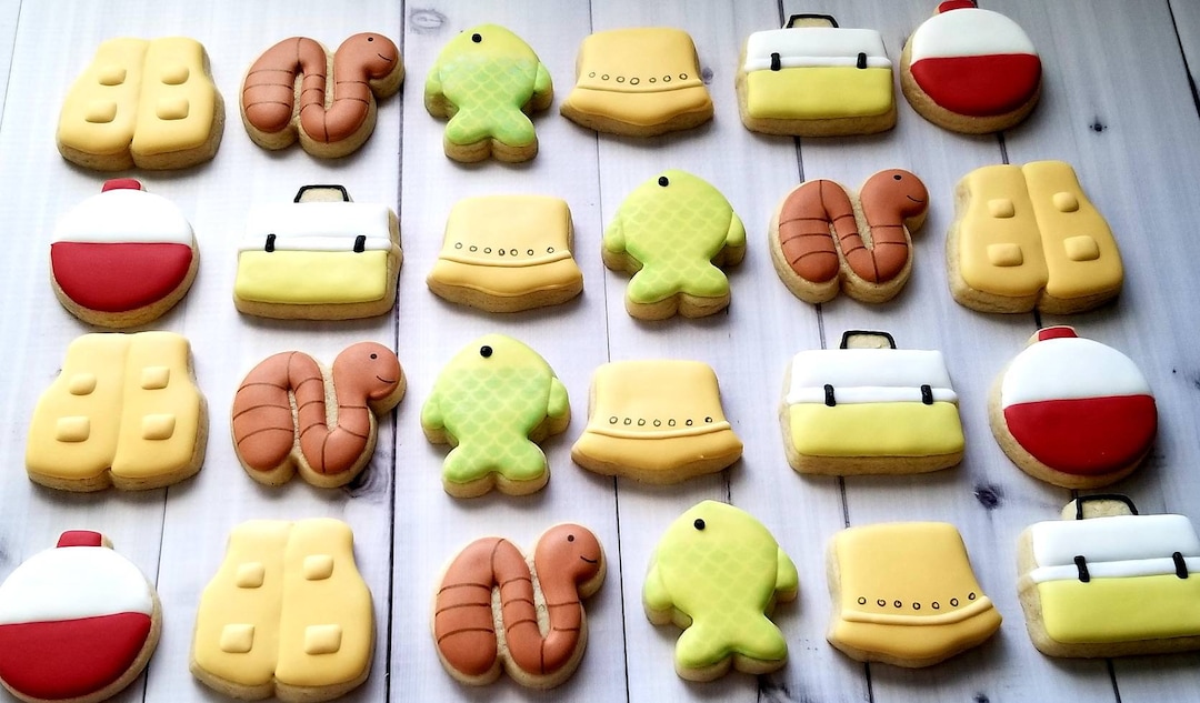 Fishing Birthday Cookies, 2 Dozen Mini Fishing Cookies, Gone Fishing ...