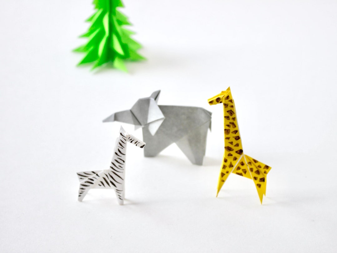 Set of Origami Savanna Animals, Elephant, Giraffe, Zebra, Mini Origami ...