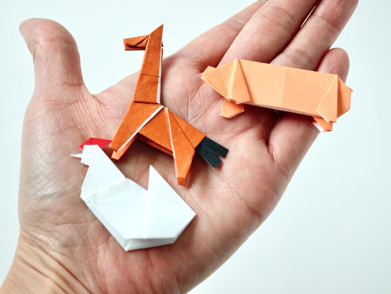 Set of Origami Barn Animals, Horse, Chicken, Pig, Mini Origami ...