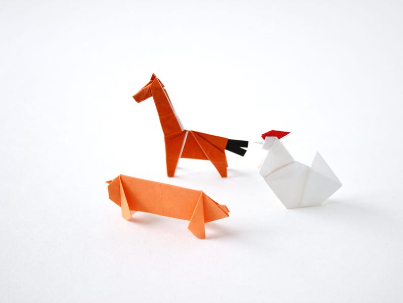 Set of Origami Barn Animals, Horse, Chicken, Pig, Mini Origami ...