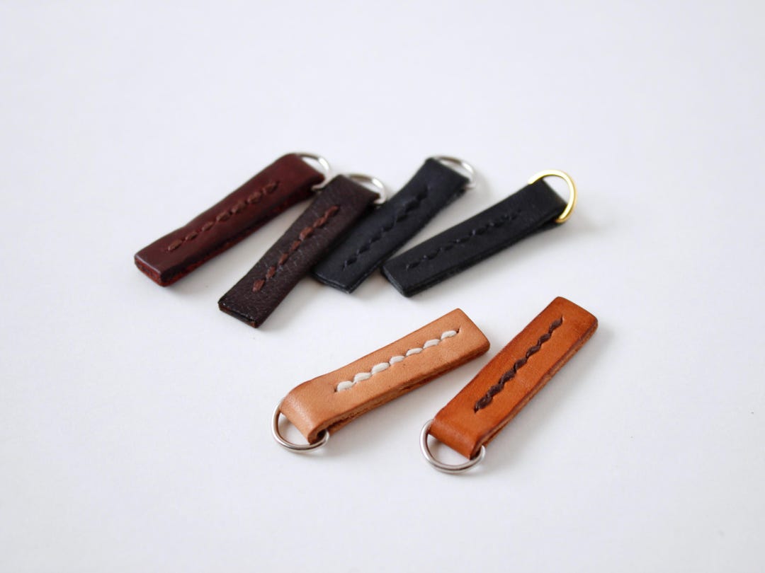Leather Zipper Pull Tab, Recycled Leather, Hand Stitched, With D Ring ...