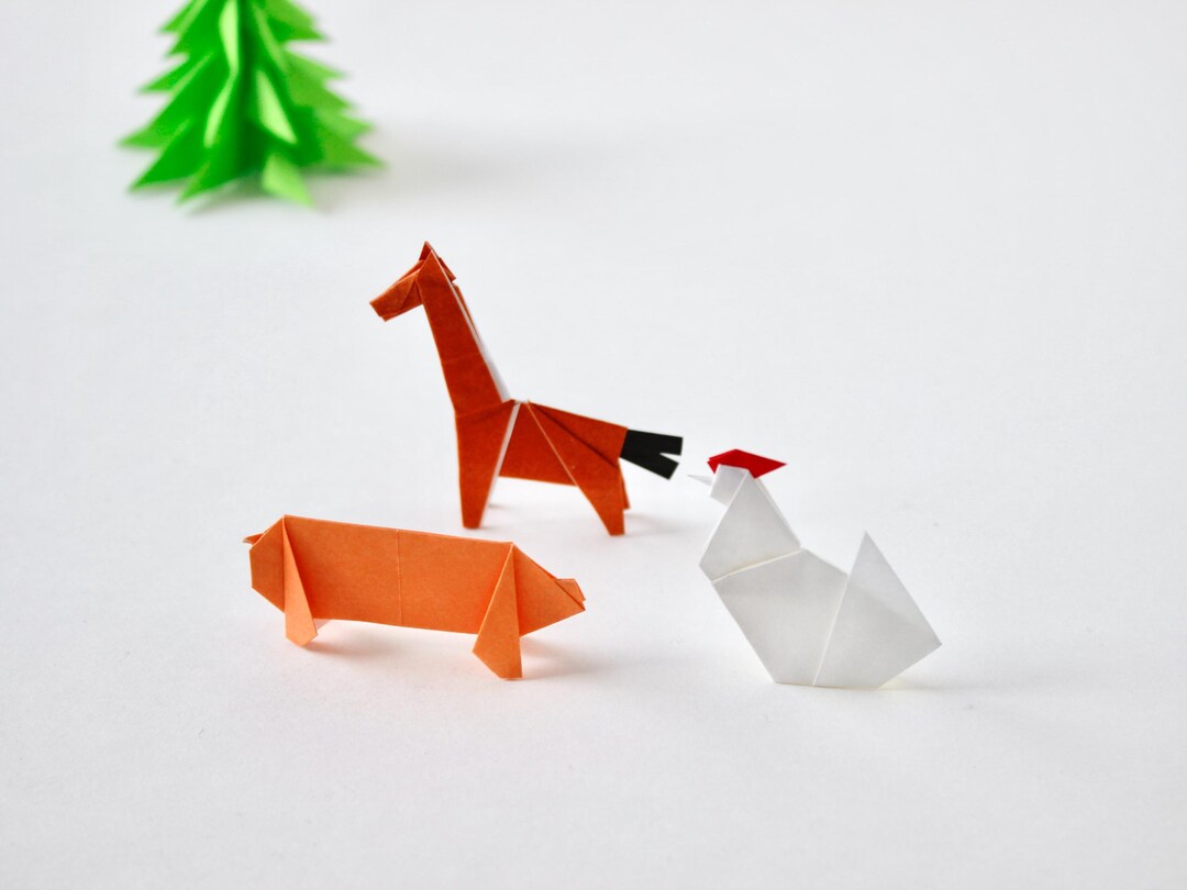 Set of Origami Barn Animals, Horse, Chicken, Pig, Mini Origami ...