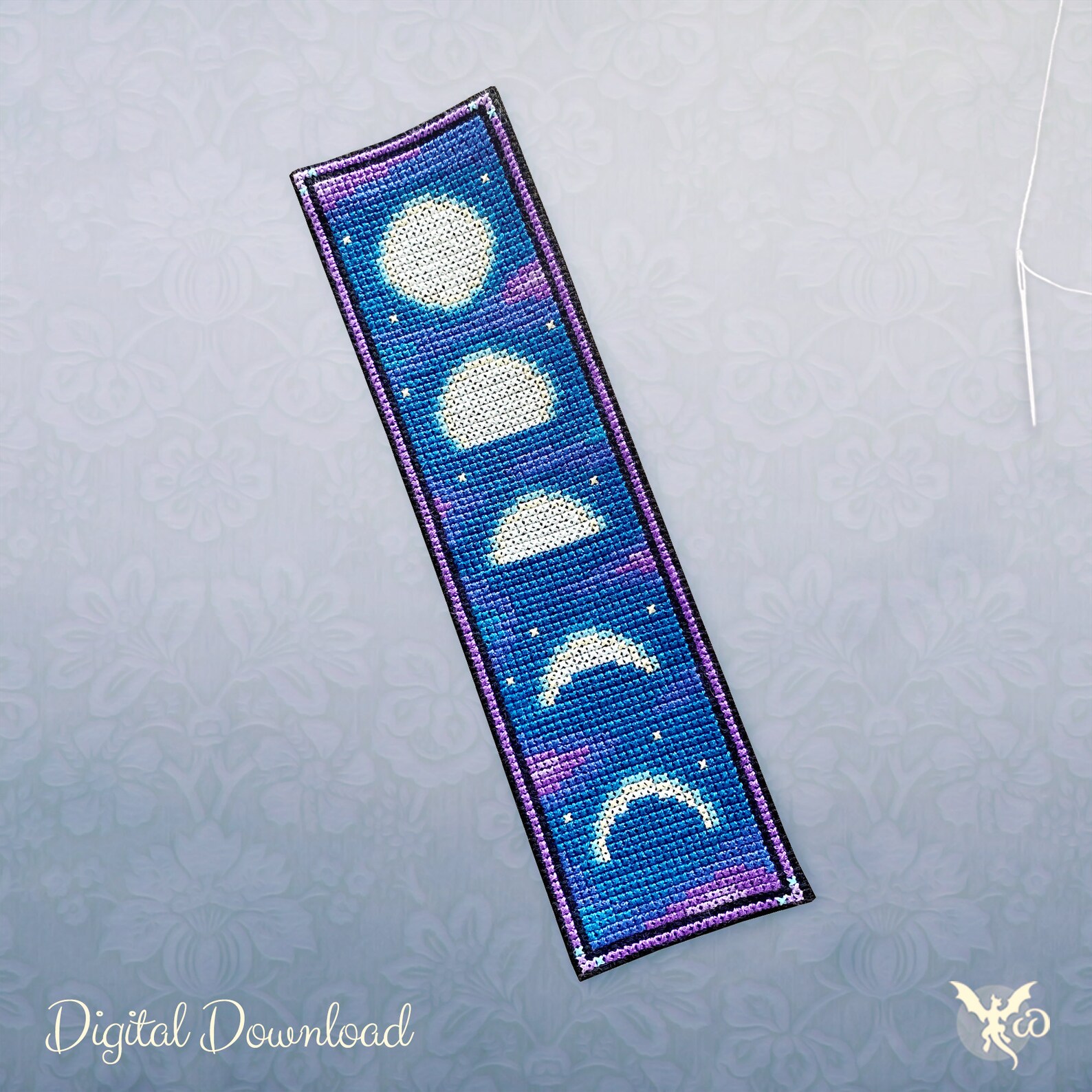 Moon Phases Cross Stitch Bookmark Pattern • Lunar Cycle Cross Stitch ...