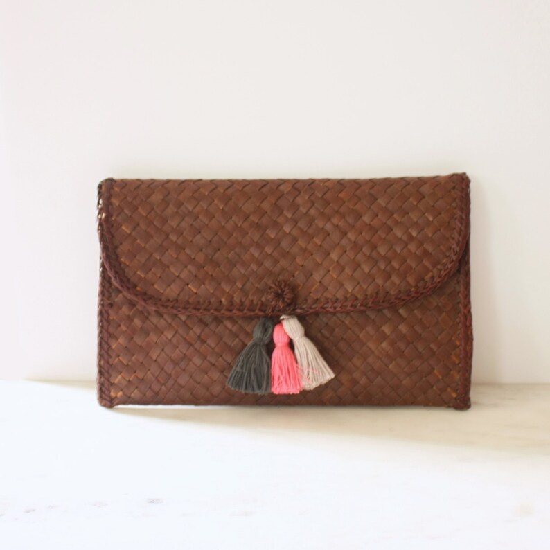 Vintage Woven Clutch with Tassels | Etsy