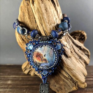 The Velvet Fox in Winter Bead Embroidered Pendant With Custom Printed ...