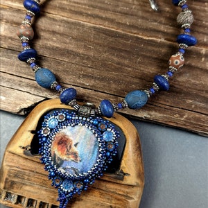 The Velvet Fox in Winter Bead Embroidered Pendant With Custom Printed ...