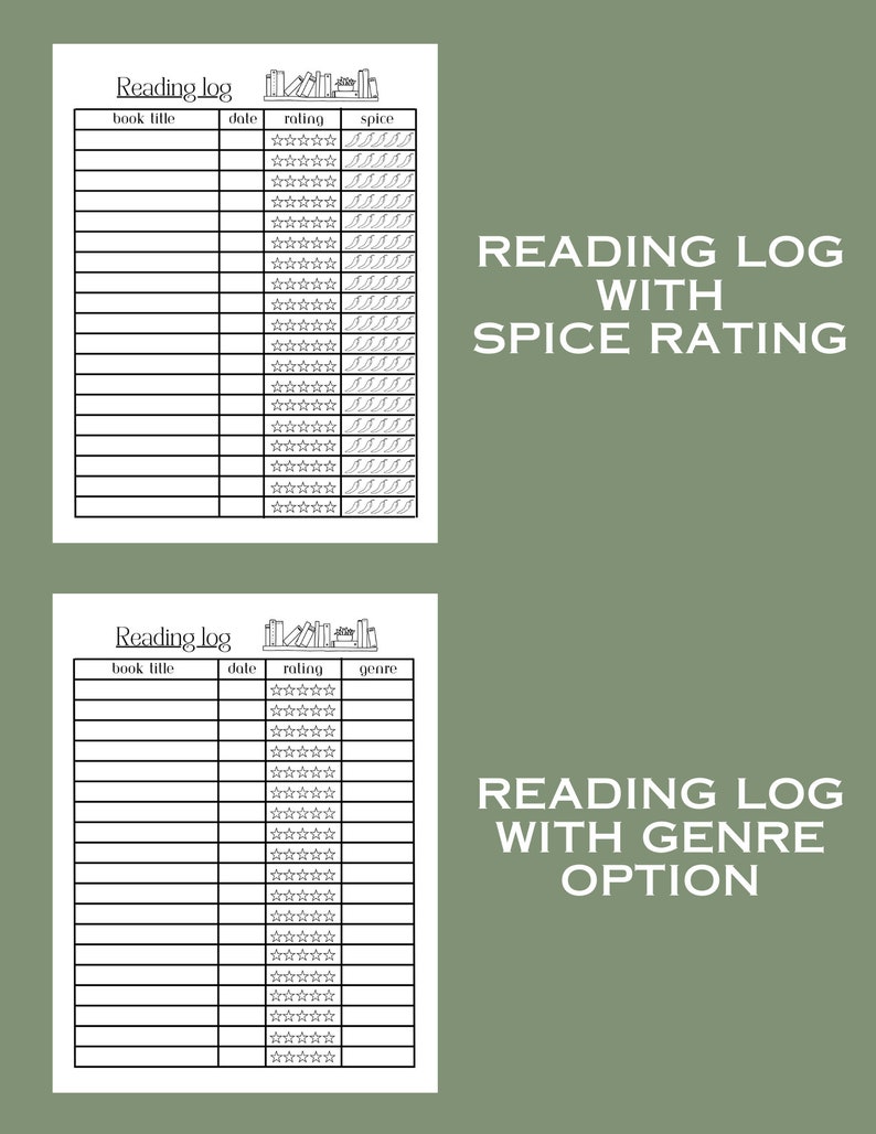 Reading Log & Tracker Sheets PDF DOWNLOAD - Etsy