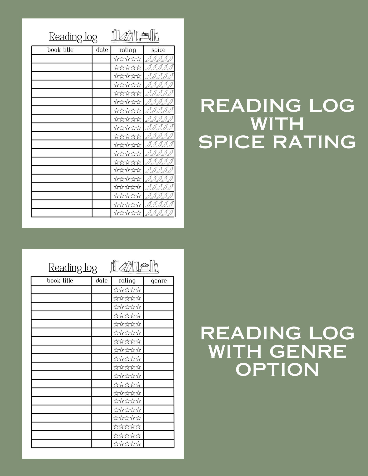 Reading Log & Tracker Sheets *PDF DOWNLOAD* - Etsy