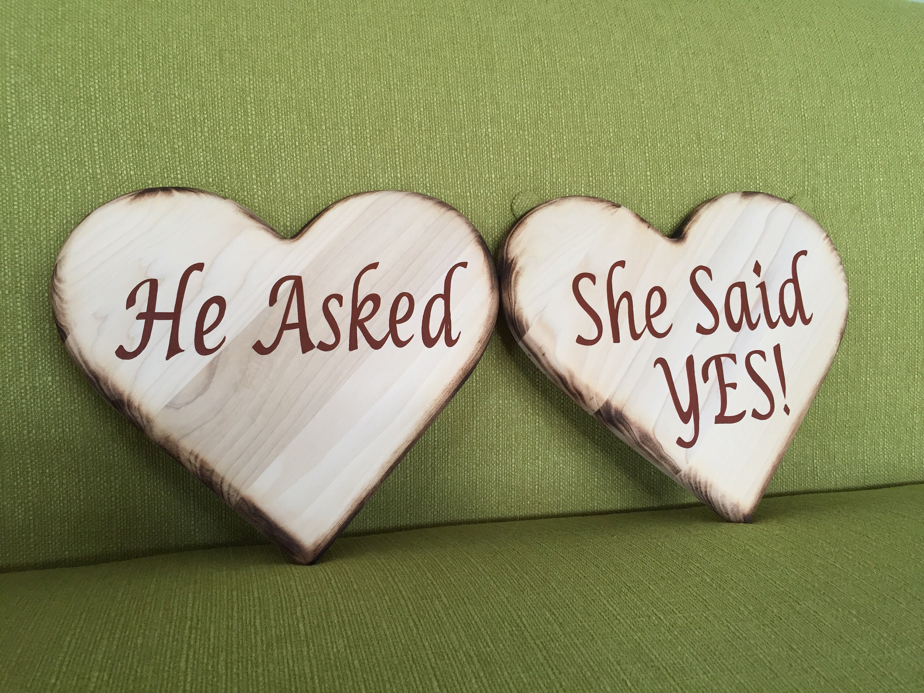 He asked She said Yes engagement wood sign. Gift photo props, Wooden ...