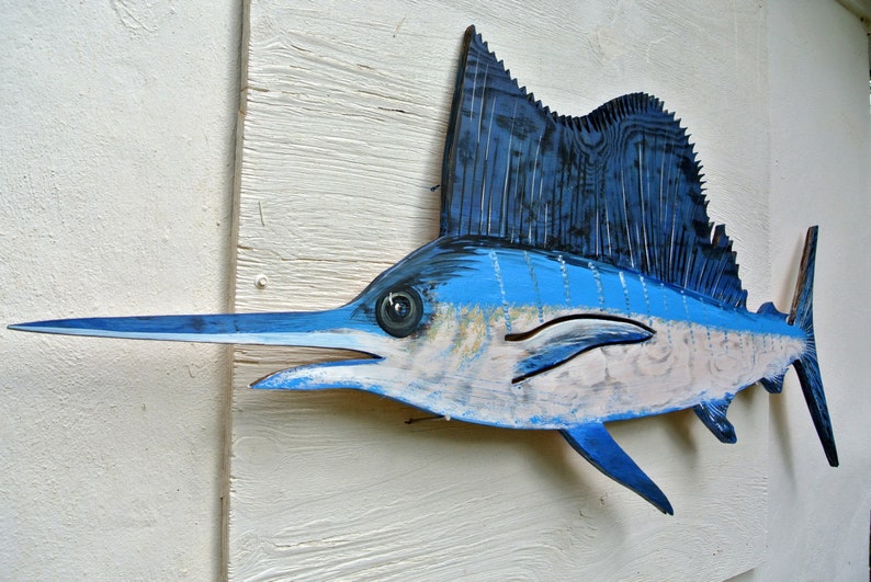 Wood Blue Marlin Wall Art. Wooden Decor Outdoor. Blue Marlin - Etsy