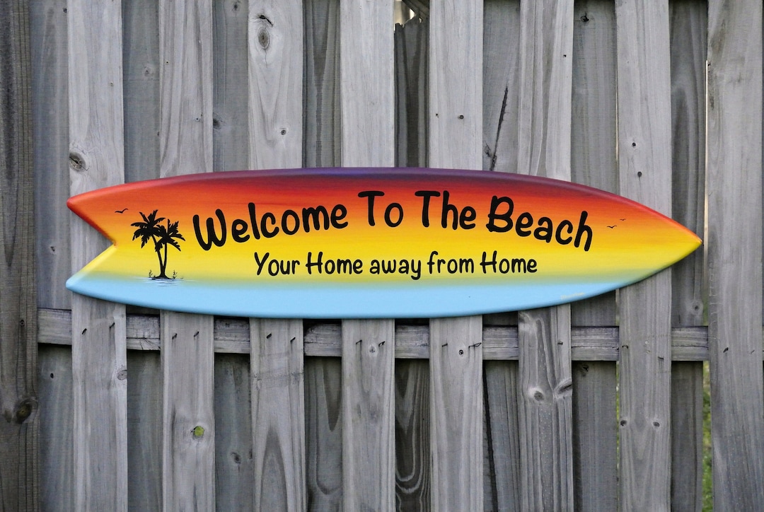Welcome to Beach House Surfboard Wood Sign. Home Bar Decor for Outside ...