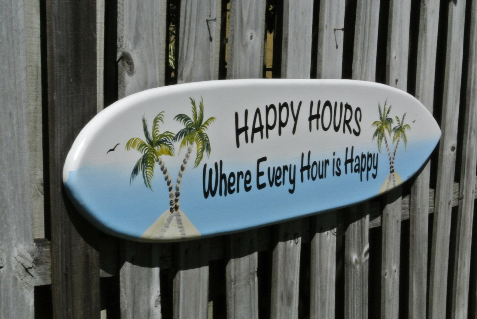 Happy Hour Sign. Surfboard Decor for Beach House, Pool Deck Outside ...