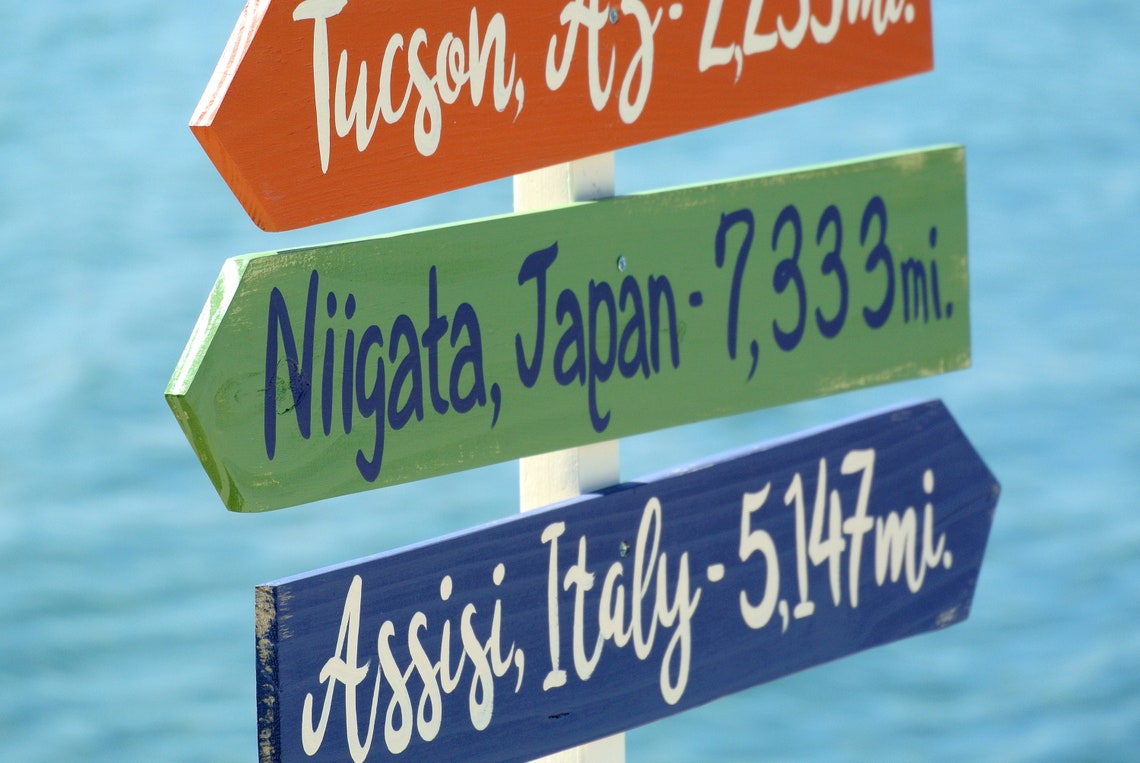 Personalized Directional Wood Sign, Family Yard Decor. Destination ...
