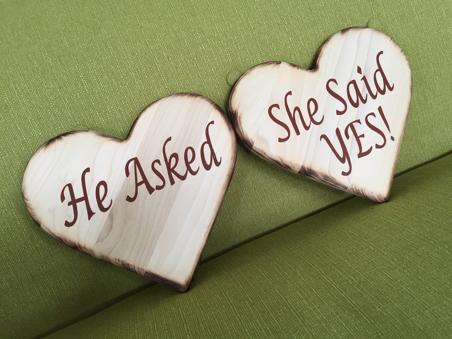 He Asked She Said Yes Signs Wood. Wooden Hearts. Proposal | Etsy