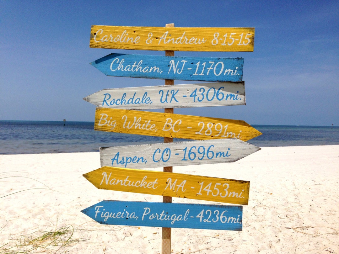 Directional Sign With Mileage and Family Names, Beach House Decor ...