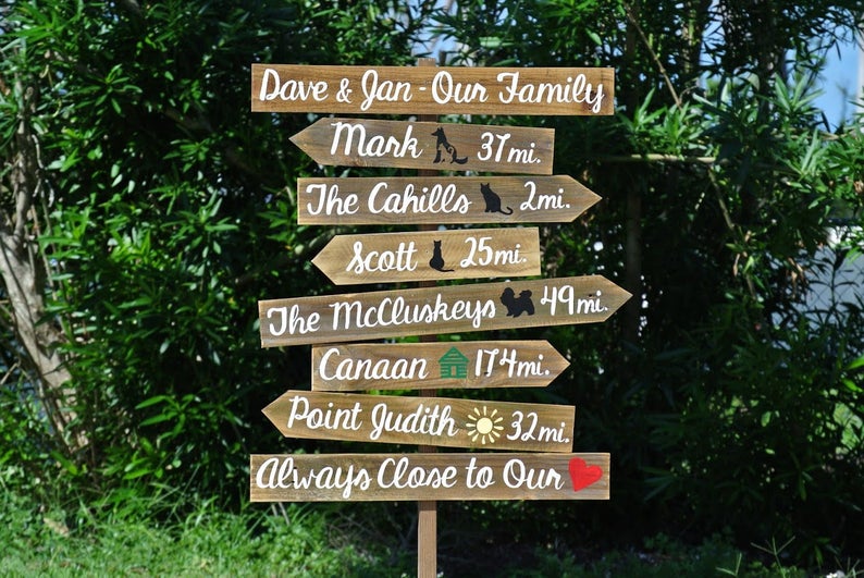Family Directional Arrow Sign Post Mileage, Outdoor Backyard Decor ...