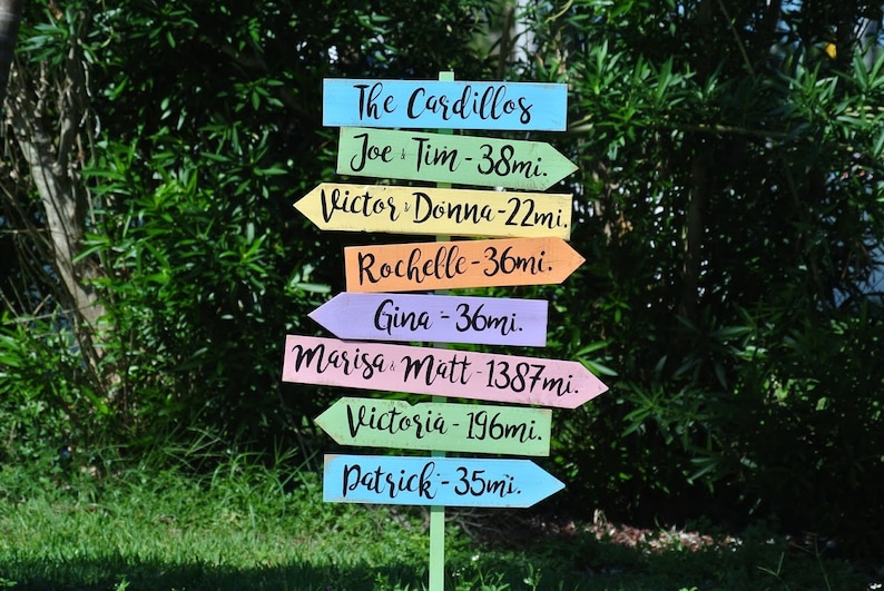 Personalized Family Name Directional Sign Post With Mileage - Etsy